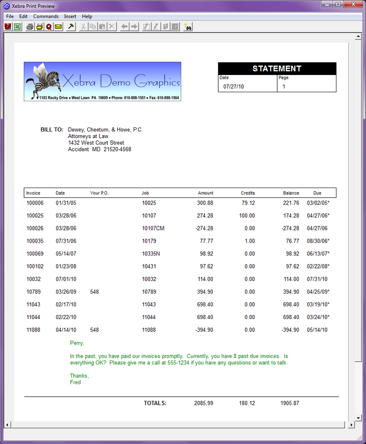Sending a Customer Statement